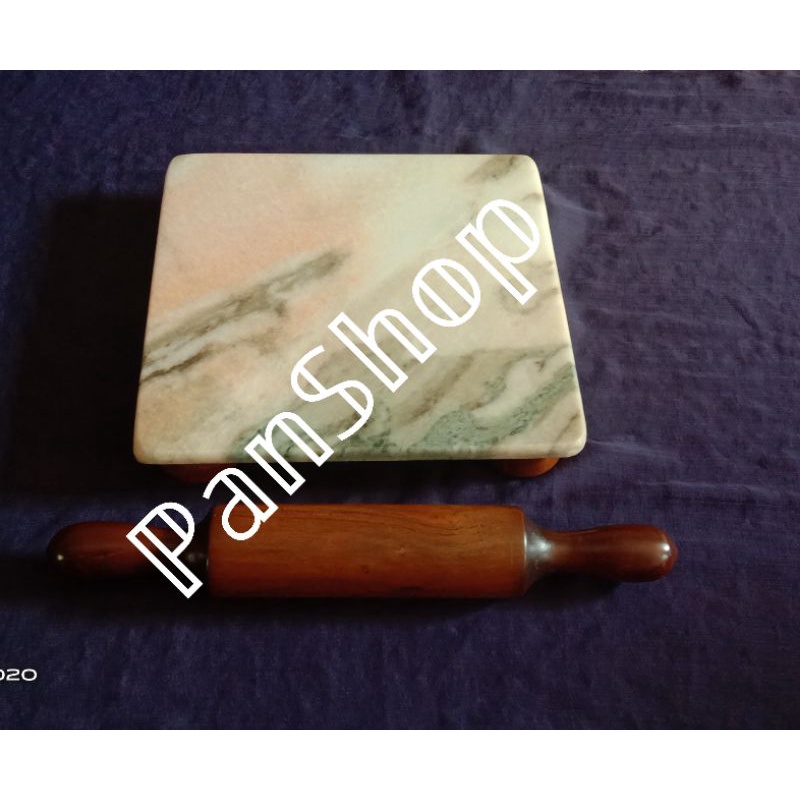 Square-Shaped Marble Chapati Board With Wooden Rolling Pin | Shopee ...