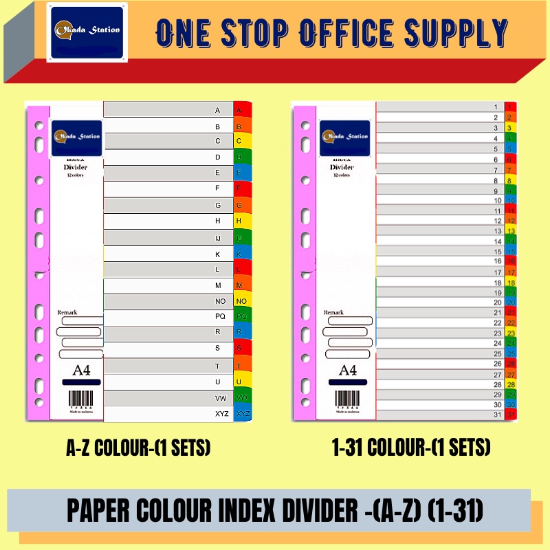 PAPER COLOUR INDEX DIVIDER-(A to Z)/ (1 to 31)/INDEX DIVIDER ...