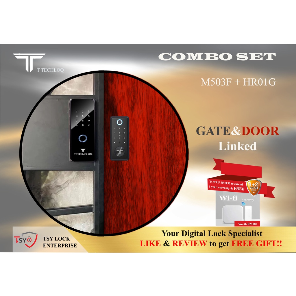 T TECHLOQ DIGITAL DOOR LOCK COMBO SET FOR GATE AND WOODEN DOOR | Shopee ...
