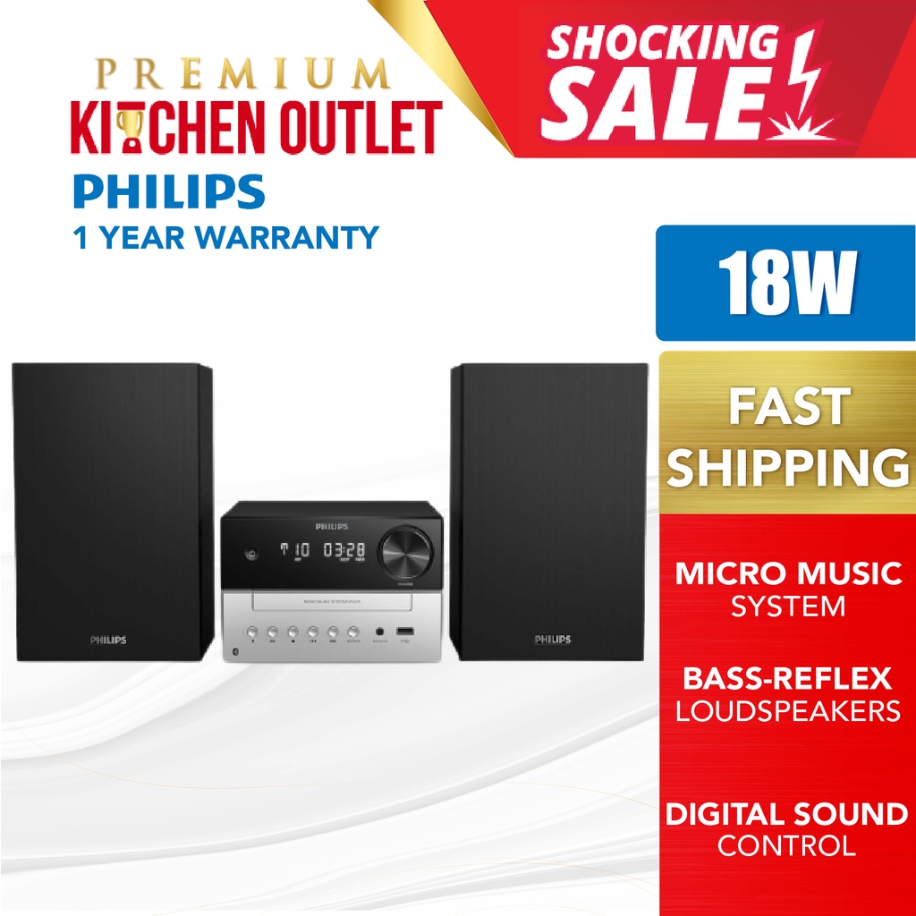 Philips 18W Micro Music System TAM3205 USB MP3 3.5mm Audio In Bluetooth ...
