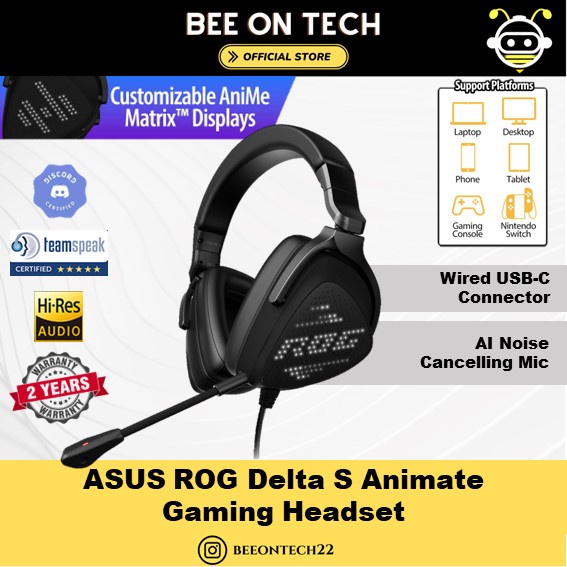 ROG Delta S Animate USB-C® gaming headset AniMe Matrix™ AI Noise ...