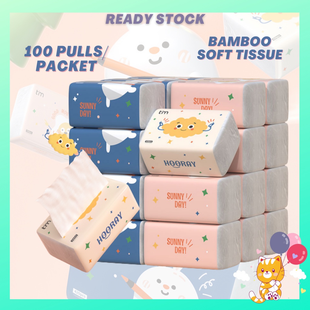 Bamboo Tissue Soft Facial Tisu Paper 100 Pulls x 4 Ply = 400pcs Per ...