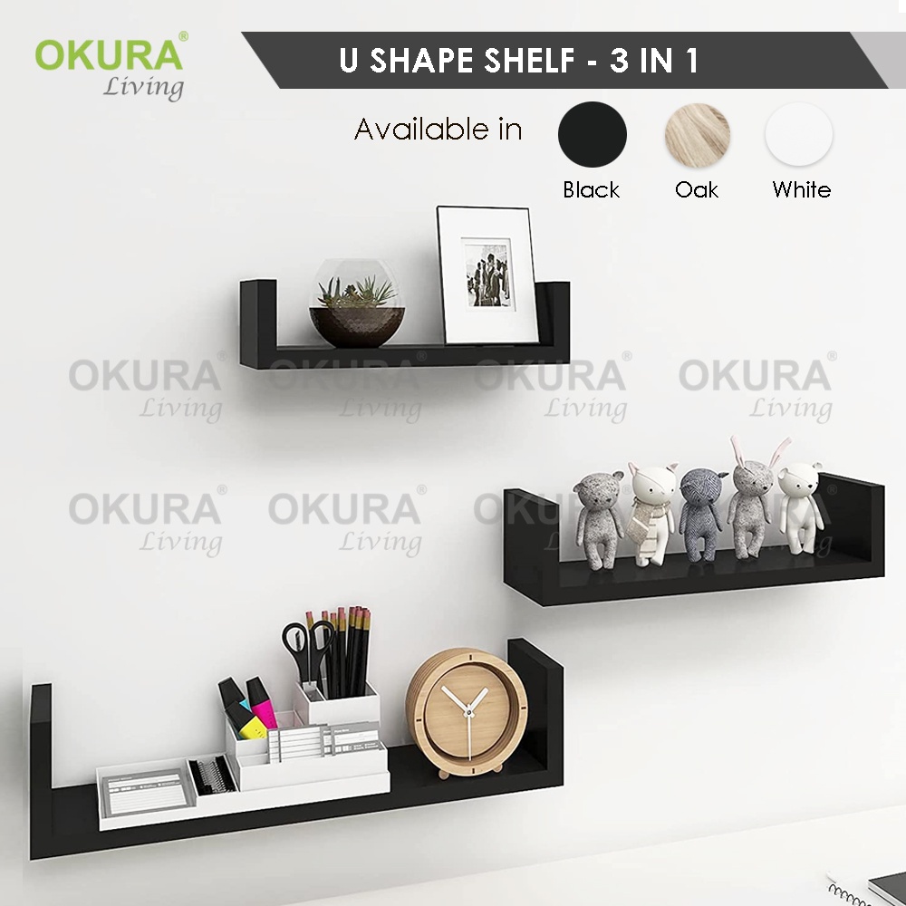 OKURA 3 PCS U Shape Floating Wall Shelves Rak Dinding Gantung Hiasan ...