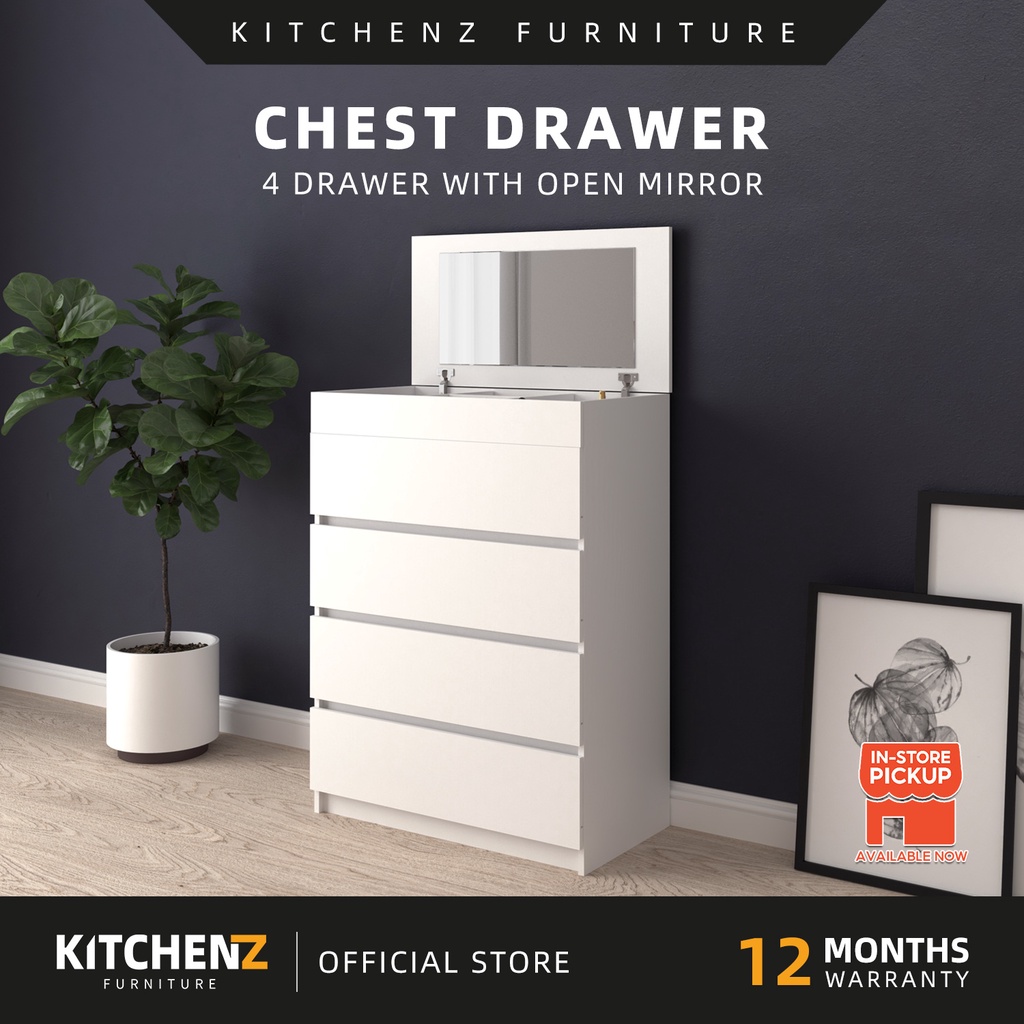 KitchenZ 4 Layers Chest Drawer with Door Cabinet Big Size Open Mirror ...