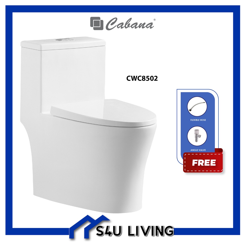 CABANA CWC8502 One Piece WC Water Closet S Trap 10 Inch Soft Close Free ...