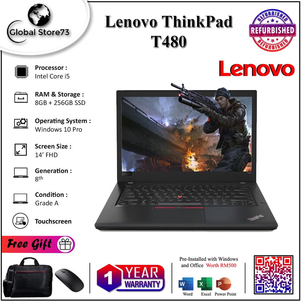 Lenovo ThinkPad T480 / Intel Core i5 / 8th Gen / Touch Screen / 14" FHD ...