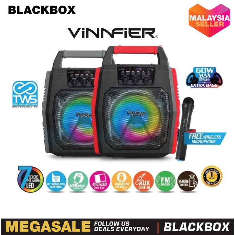Vinnfier FlipGear Tango 202 Pro BTRM Bluetooth Portable Speaker Usb Aux Fm Karaoke System with ...