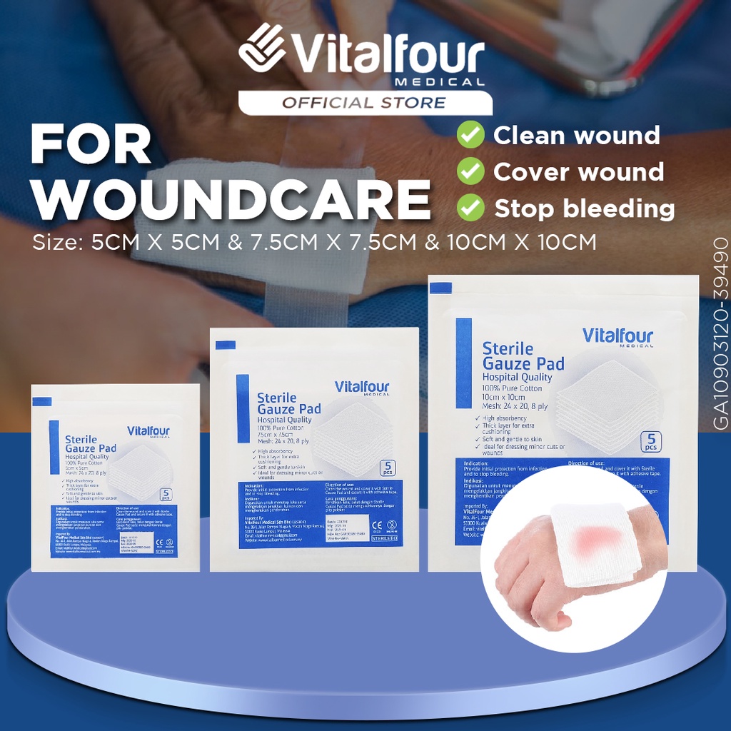 VitalFour High Quality Sterile Gauze Swab (Mesh 24 x 20) (8ply) (Size ...