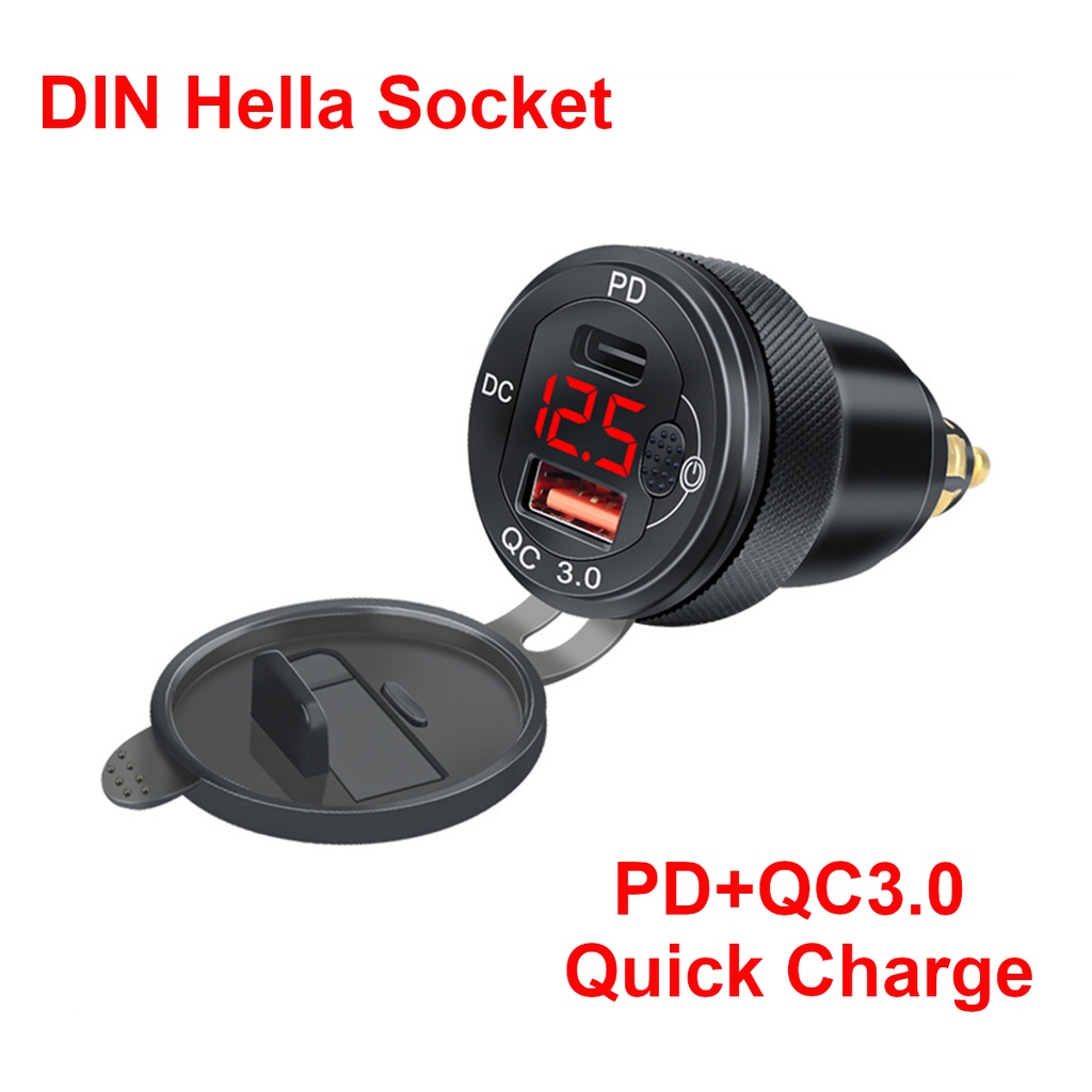Car Quick Charge DIN Hella Plug PD+QC3.0 USB Socket with Voltmeter ...