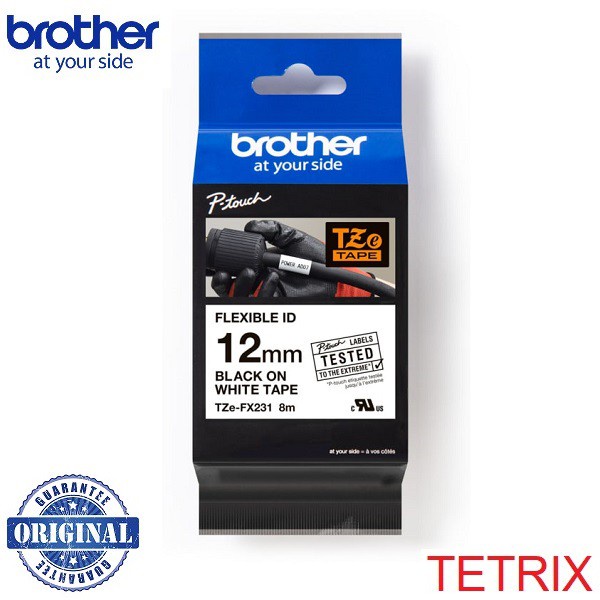 Brother Original TZe-FX231 12mm Black on White Flexible ID Laminated ...