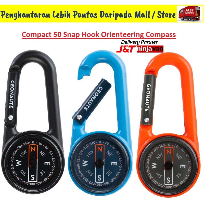 Geonaute Compact 50 Snap-Hook Orienteering Compass / Kompas Tunjuk Arah ...