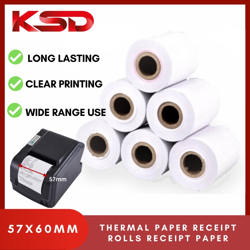 Thermal Paper Receipt Rolls Receipt Paper 57mm x 40mm x 10mm | Shopee ...