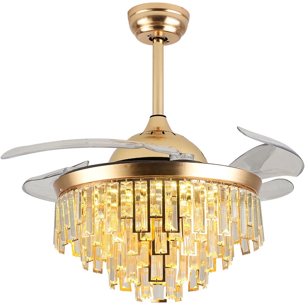 ELFA DC Motor Chandelier Ceiling Fan with Light Crystal Fan 3 Colour ...