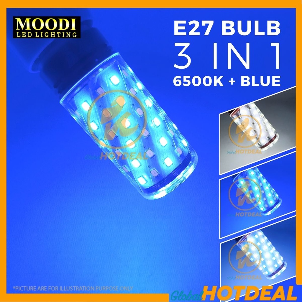 E27 3 TONE COLOR Blue + Daylight Mentol Lampu Rumah Super Bright LED ...