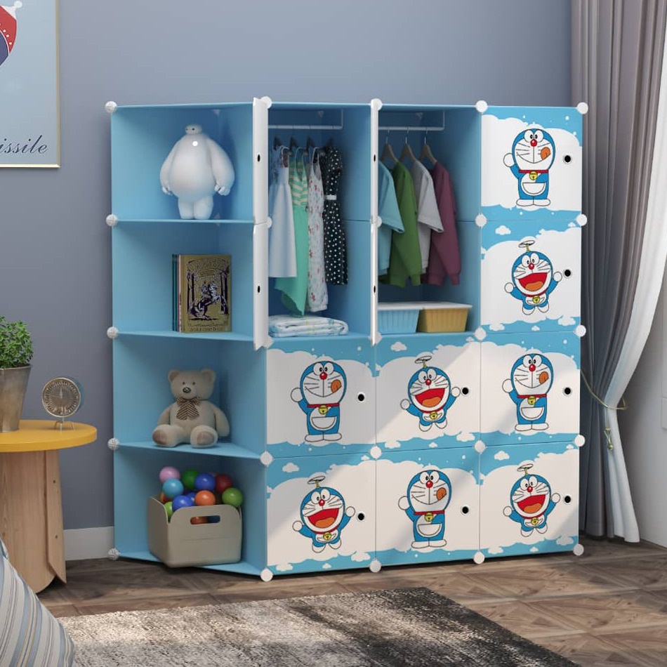 CHILDREN DORAEMON 12 CUBE CORNER DIY WARDROBE CABINET CLOTHES STORAGE ...