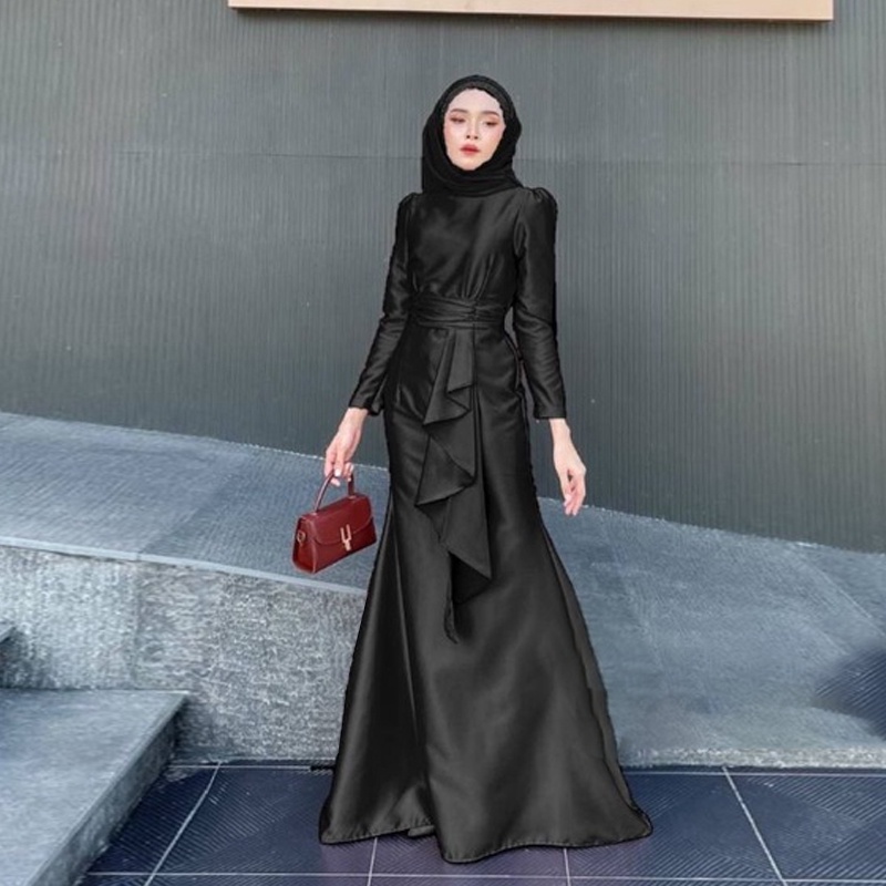 LA Premium Satin abaya jubah muslimah bridesmaid Elegant dinner dress women nikah tunang baju ...