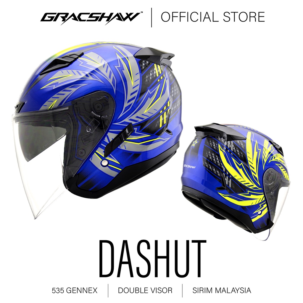 Gracshaw Gennex G535 Dashut/SBR Blue Open Face Helmet/Double Visor ...