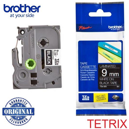 Brother Original TZe-325 9mm White On Black Genuine Laminated Tape ...