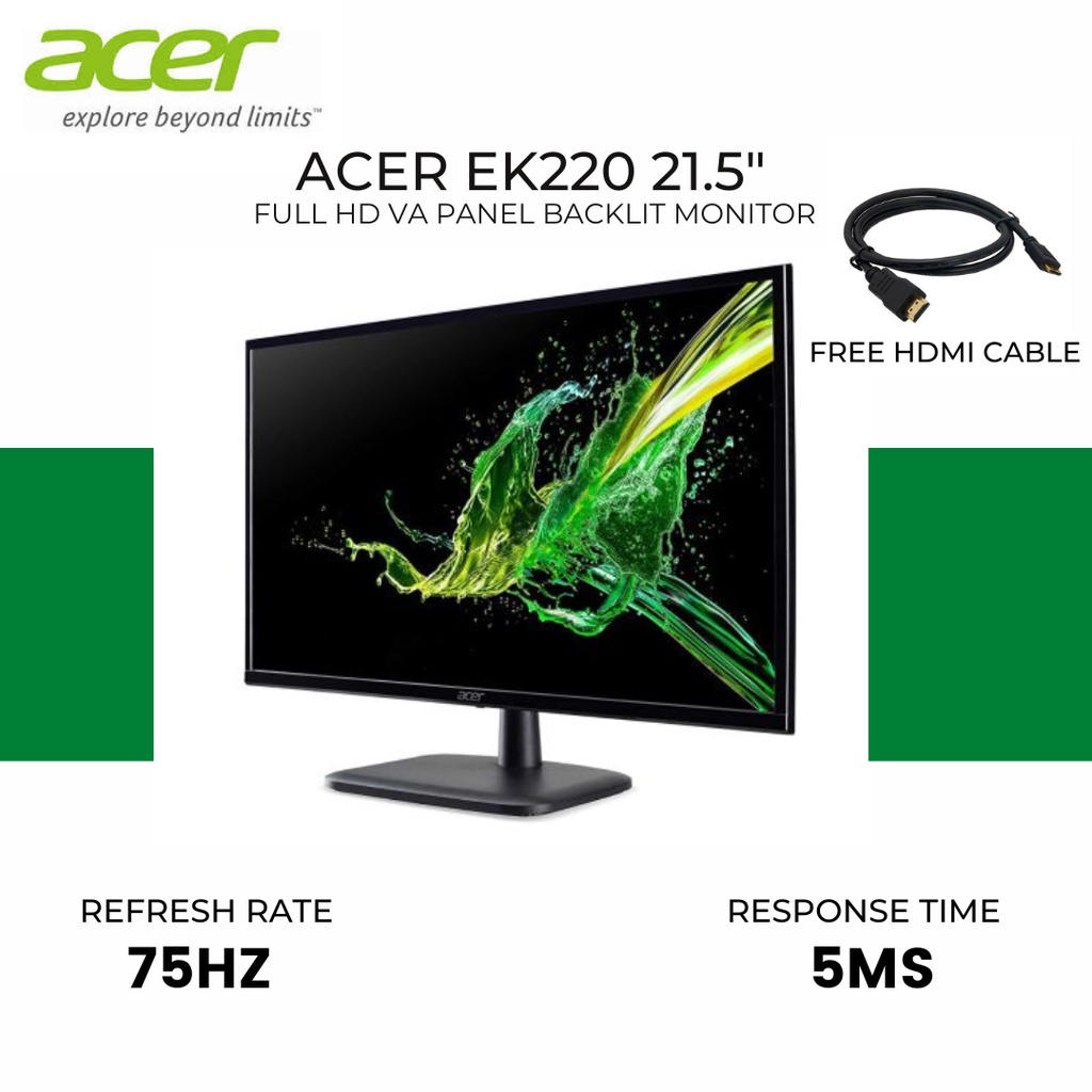 Acer EK220Q (21.5 Inch) Full HD VA Panel Backlit LED Monitor | Shopee ...