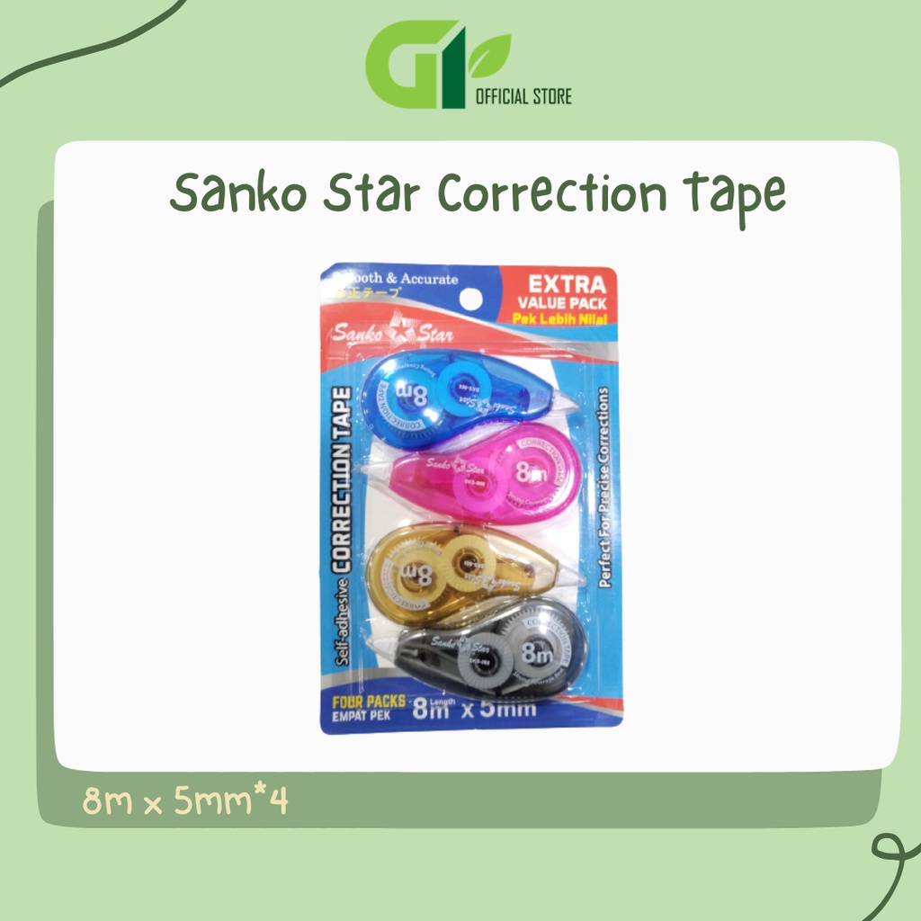 [GY Office] Sanko Star Correction Tape 8m x 5mm*4 Extra Value Pack SKS ...