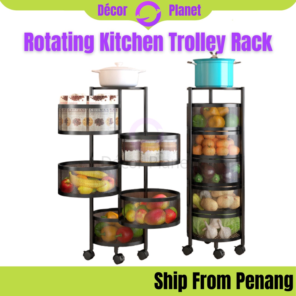Rotating Foods Trolley Kitchen Organizer Storage Trolley Rack Bathroom ...