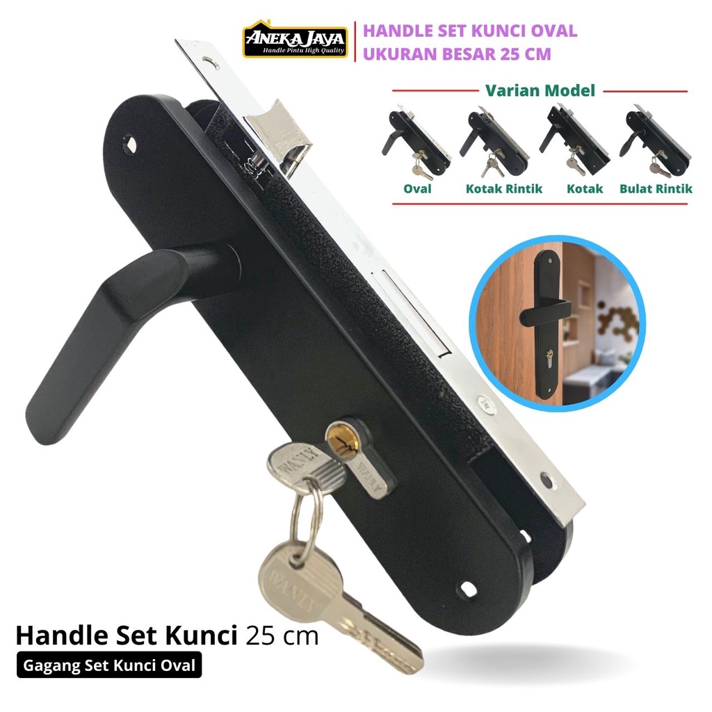 HITAM Home Door Handle Set Key European Style Large Size 25cm Black ...