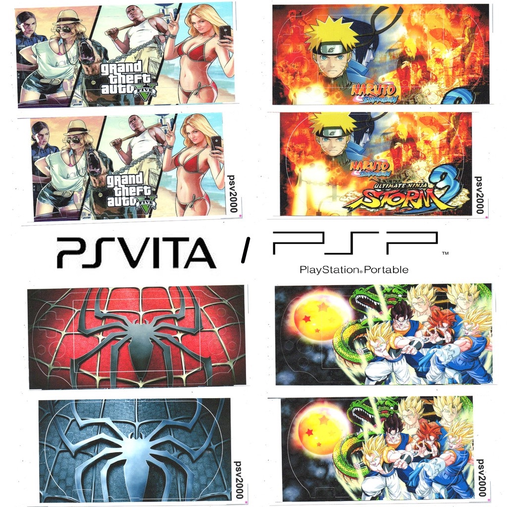 PSP 1000/2000/3000/PSV 1000 /2000 - 2pcs/pk Read & Front Skin Decal Sticker Wrap Cover Theme ...