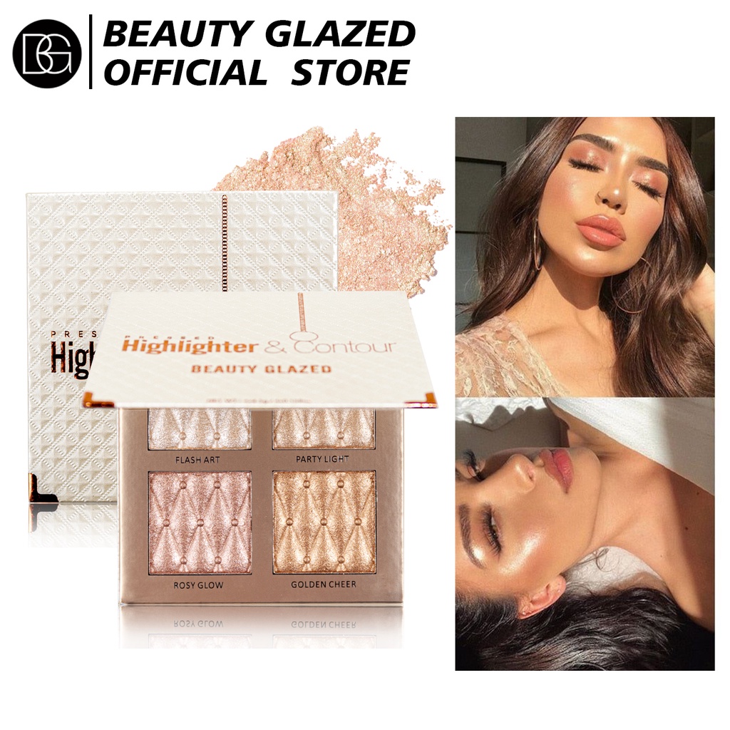 BEAUTY GLAZED 4 Color Contour Powder High lighter Face Contour Soft ...
