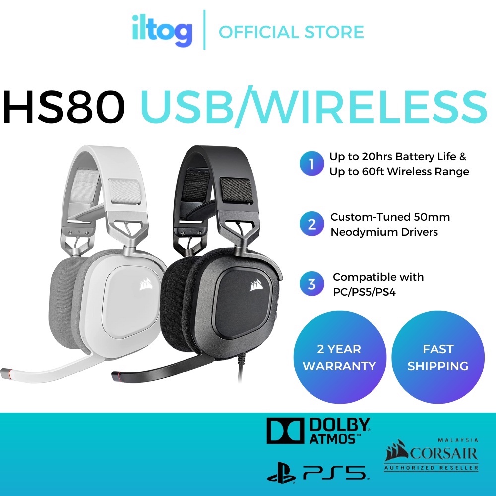 [SALE 🔥] Corsair HS80 RGB Wireless / HS80 RGB USB Dolby Atmos Premium Gaming Headset For PC/PS5 ...