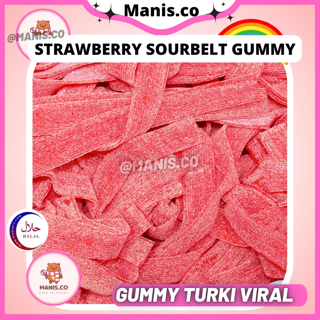 [Strawberry Sour Belt] Sour Candy Halal Gummy Bebeto Snack Gummi Jelly ...