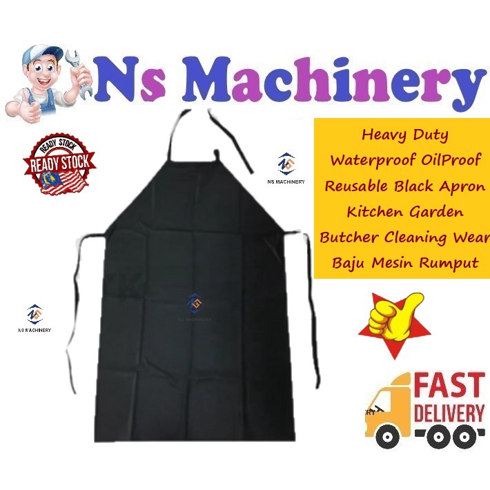 Heavy Duty Waterproof OilProof Reusable Black Apron Kitchen Garden ...