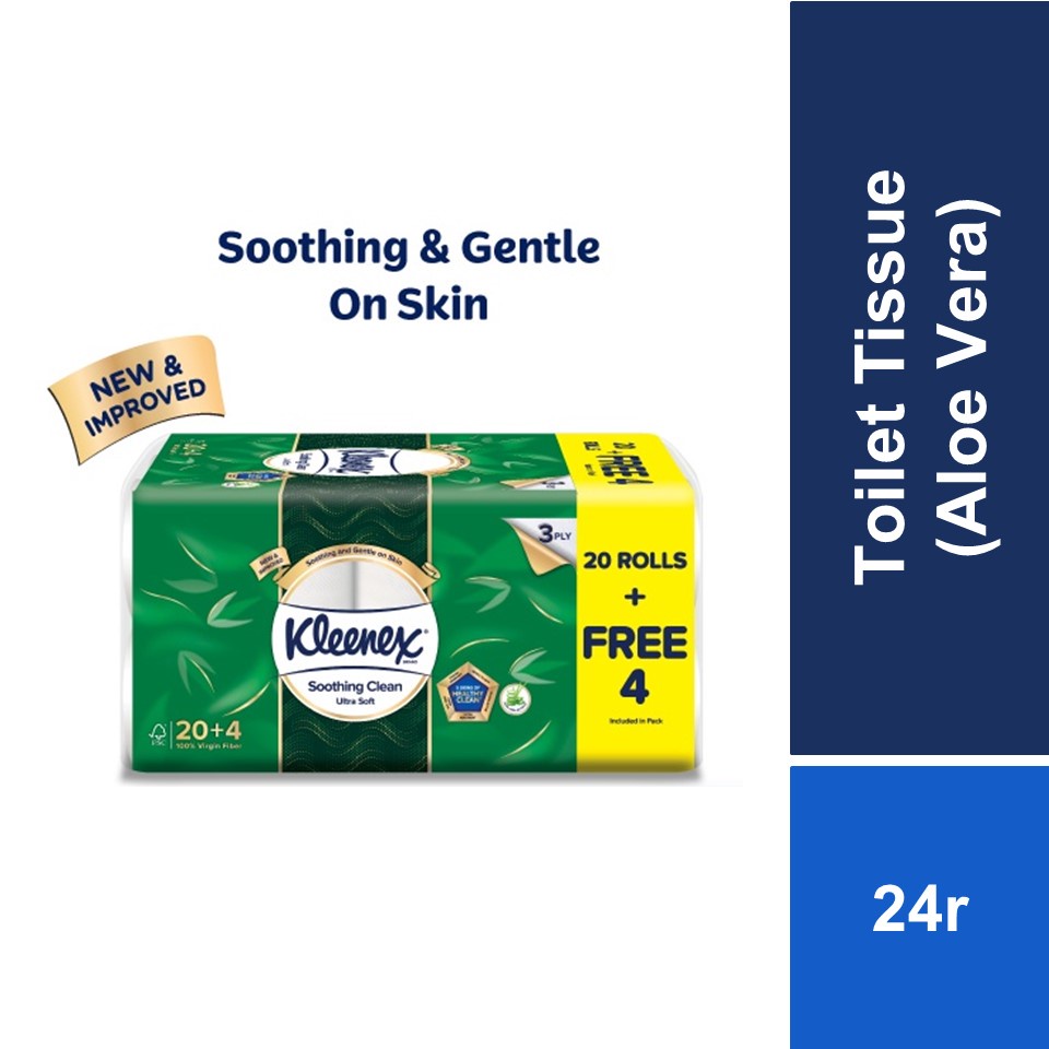 Kleenex Bath Tissue Clean Care Aloe - 3 Ply (190's x 20 + 4R) | Shopee ...
