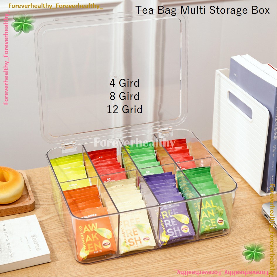 Kitchen 12 Grid Storage Box Stackable Disposable Tea Bags Coffee Food ...