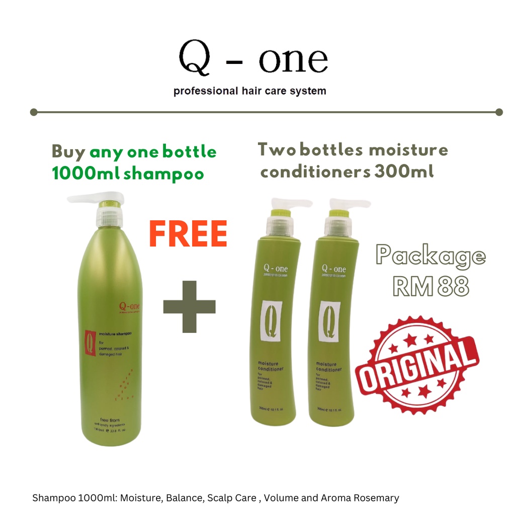 Q-One package Shampoo 1000ml (Moisture, Balance, Scalp care, Volume& AR ...