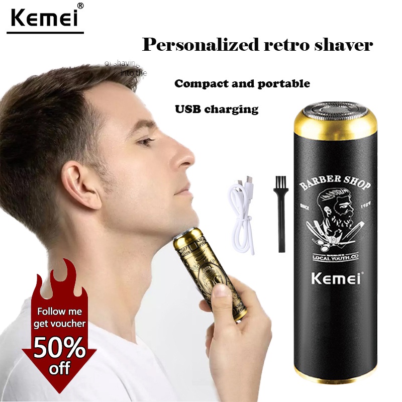 Kemei KM-T10 Mini Men Electric Shaver Wet and Dry Use USB Rechargeable Portable Shaving Machine ...