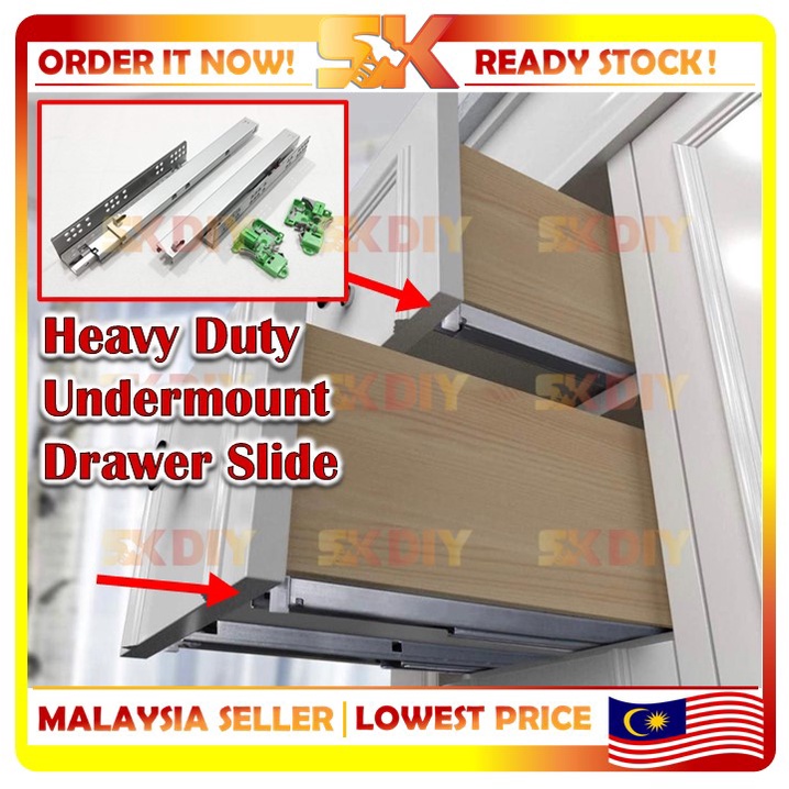 🇲🇾Heavy Duty Undermount Drawer Slide With SOFT CLOSE Rail Laci ...