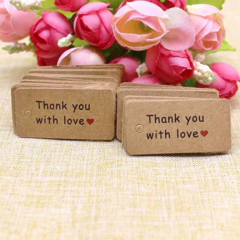 Thank you Tag 4x2cm 100pcs / 50tag With 50 Strings Kraft Color Lovely ...