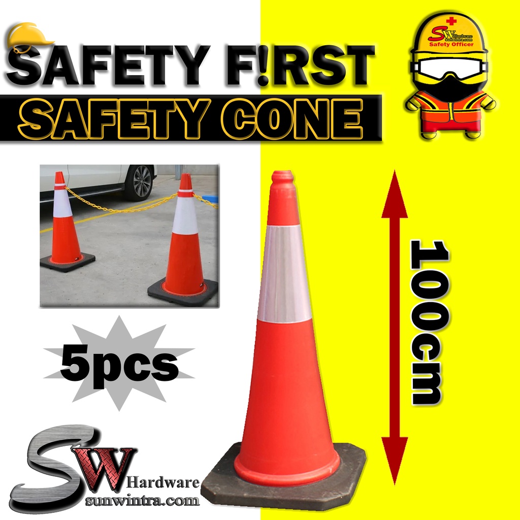SW HARDWARE HEAVY DUTY PVC TRAFFIC SAFETY CONE 100CM Rubber Base Road ...