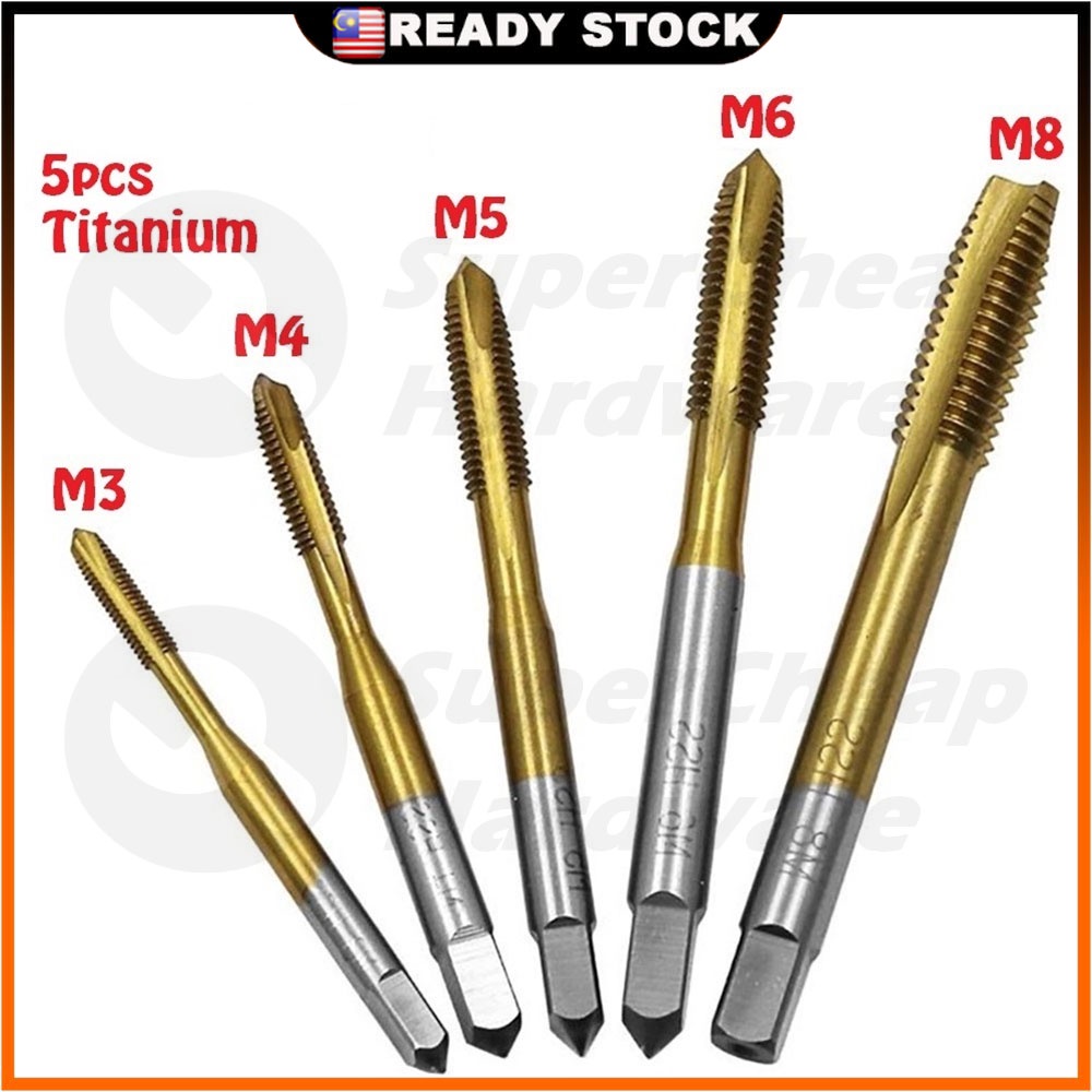 Screw Tap Drill Bit Straight Flute Groove Steel HSS Titanium Hand ...