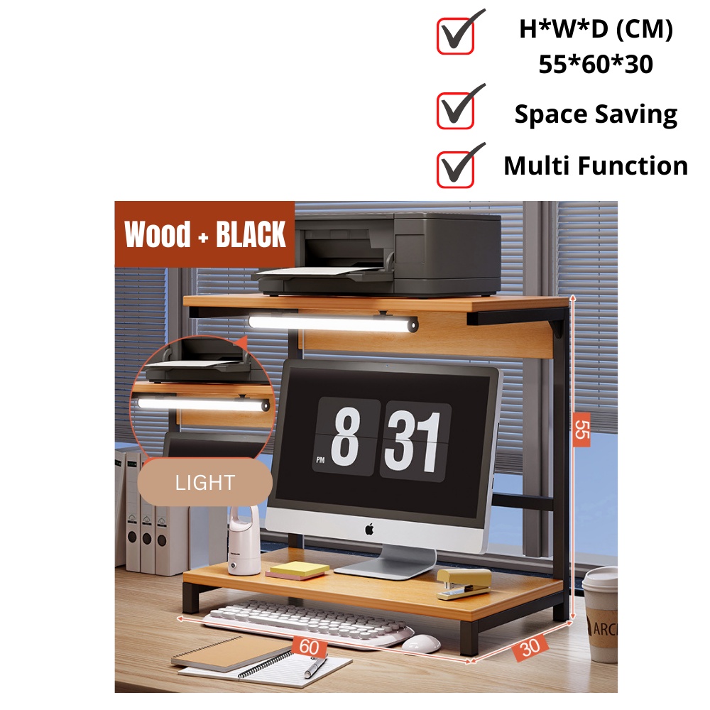 Qatella (Dengan Lampu)Printer Rack Monitor Stand Computer Monitor ...