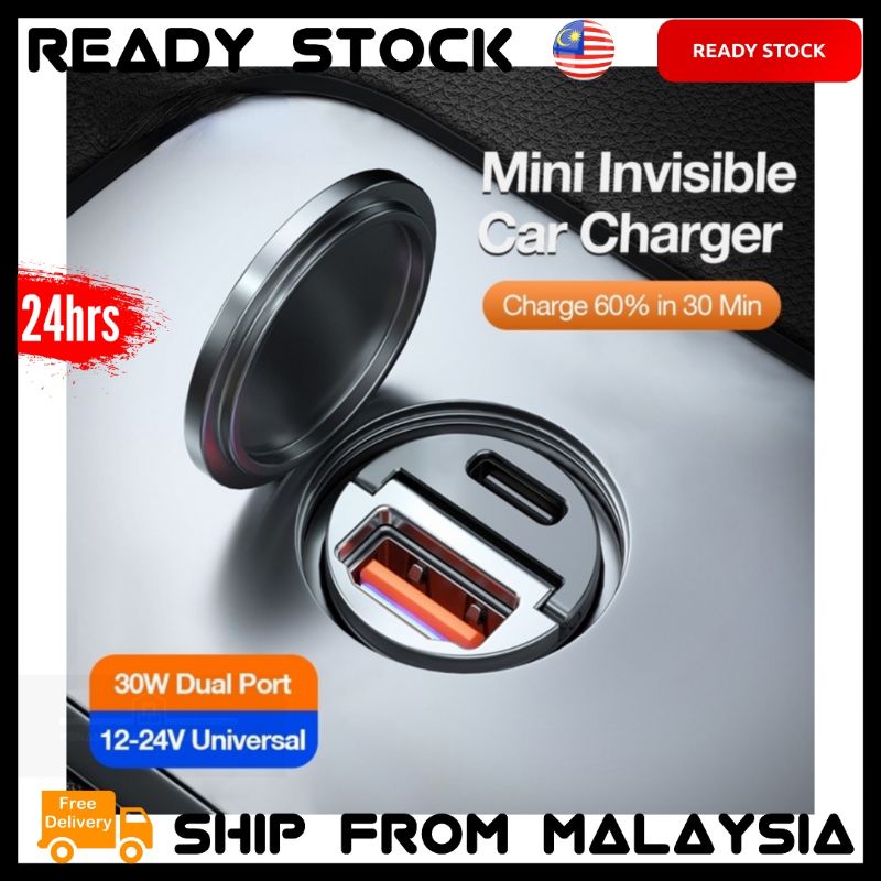 Hidden Car Charger Type c Dual Usb Socket Fast Charging Port Mini PD30W ...
