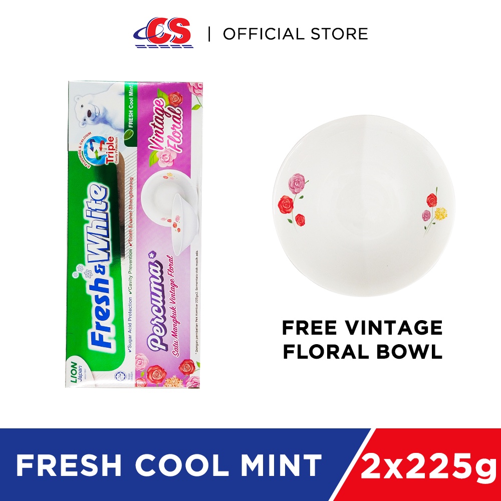 FRESH & WHITE Toothpaste Fresh Cool Mint Twin Pack FREE Vintage Floral ...