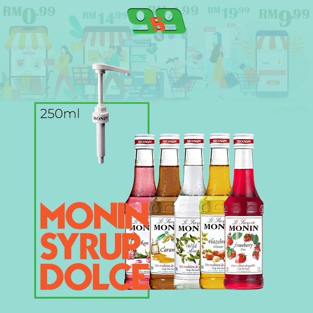 MONIN MINI SYRUP PACKAGE 250ML WILD MINT / CARAMEL / HAZELNUT / ROSE ...