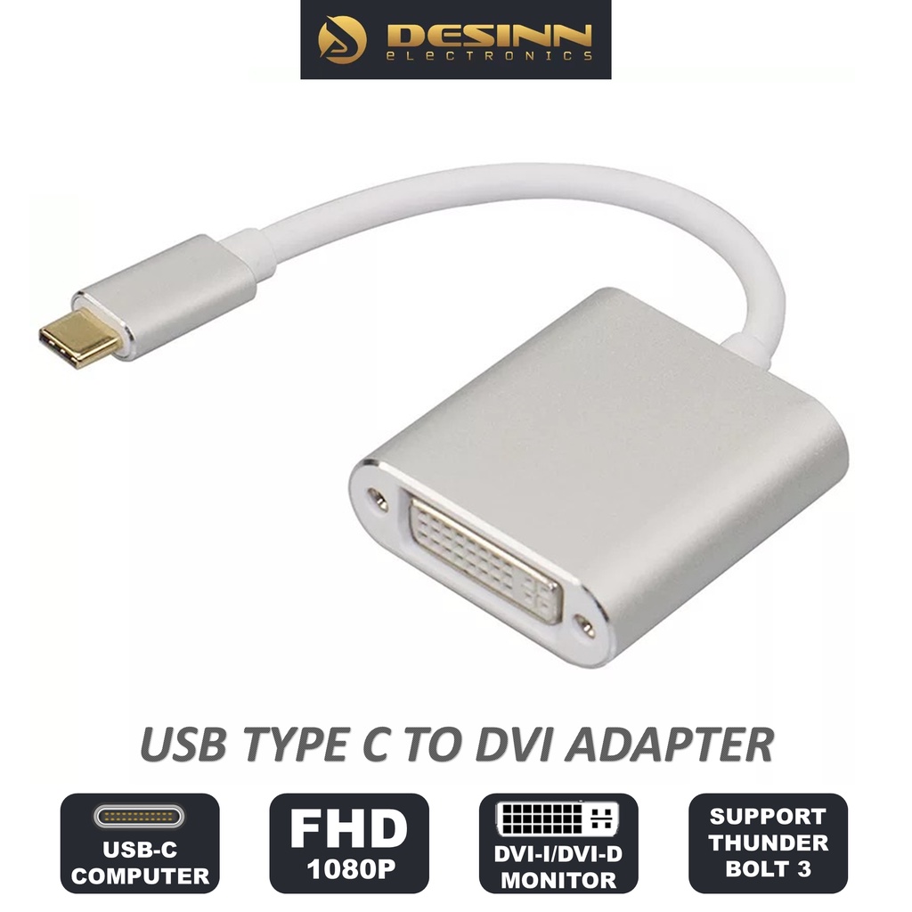 USB Type C Thunderbolt 3 to DVI Adapter USB3.1 USB C to DVI-D DVI-I ...