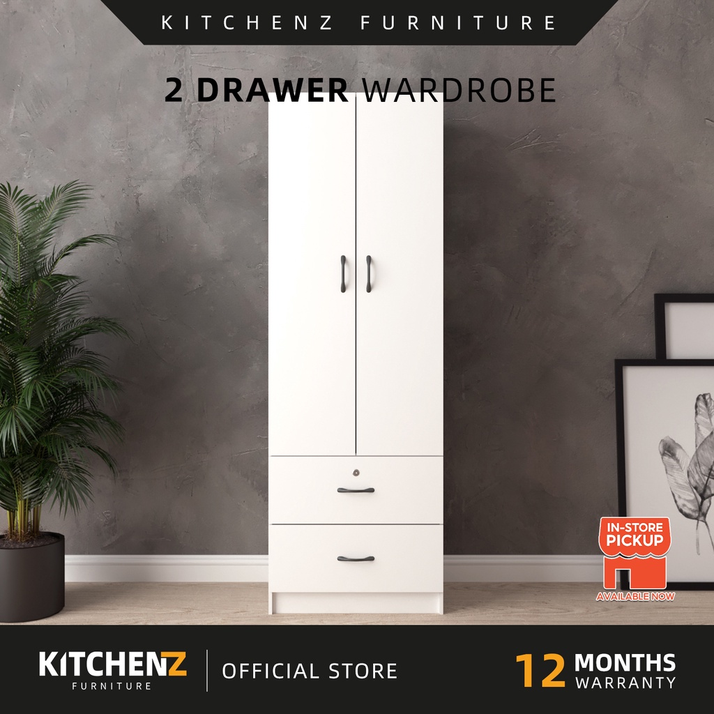 Kitchenz 2 Door Wardrobe With 2 Drawer / Almari Baju / Almari Pakaian ...