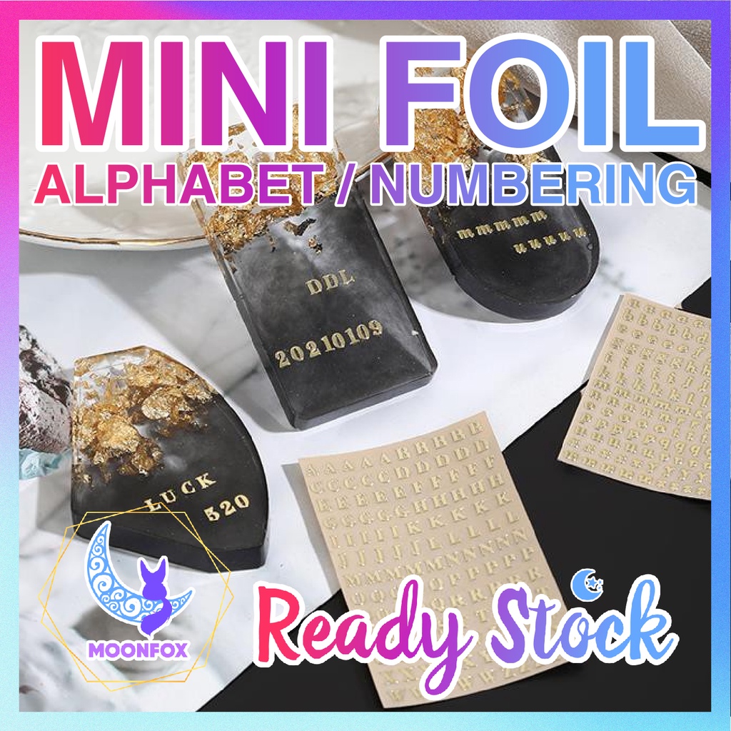 MINI Metal Gold Letter Sticker FULL A Alphabet Numbering Big Caps Small ...