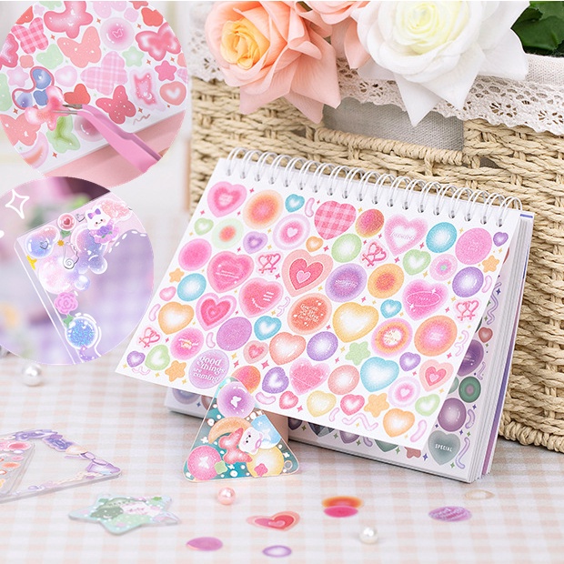 50 Sheets Glitter Heart Sticker Book Non-Repeat Decor Scrapbooking ...