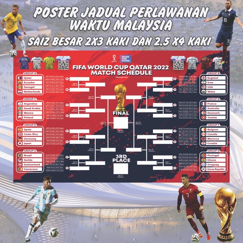Poster Besar Jadual Perlawanan Bola sepak Dunia World Cup waktu ...