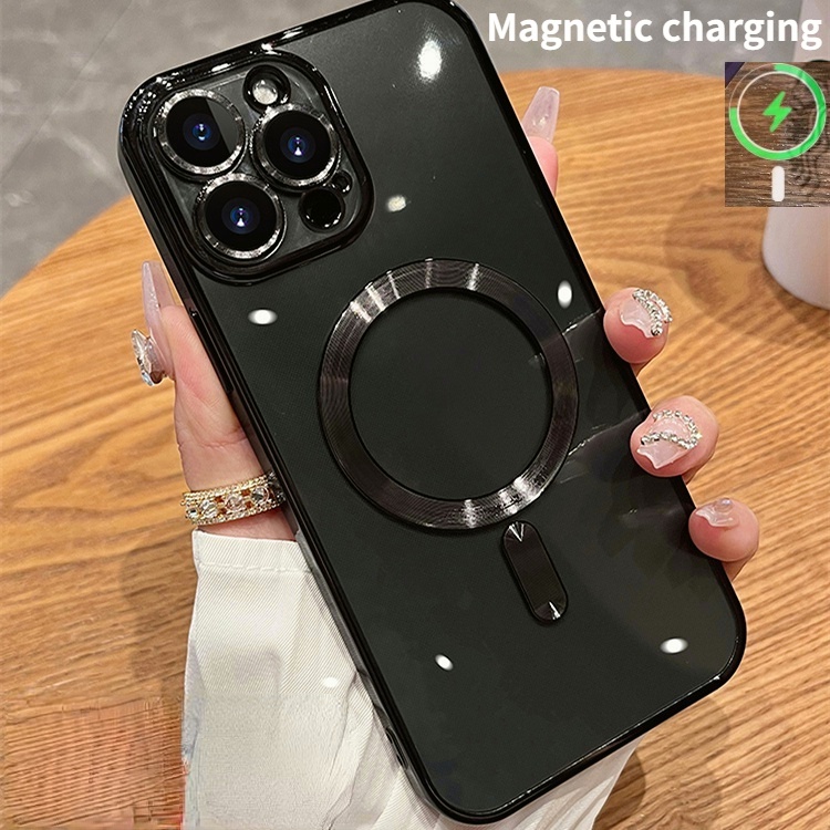 High quality electroplated magnetic transparent case with camera lens ...