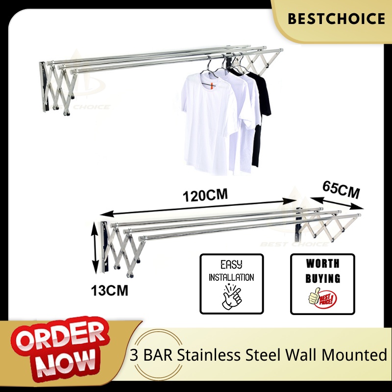 READY STOCK Stainless Steel Wall Mounted Clothes Hanger Clothes Drying ...